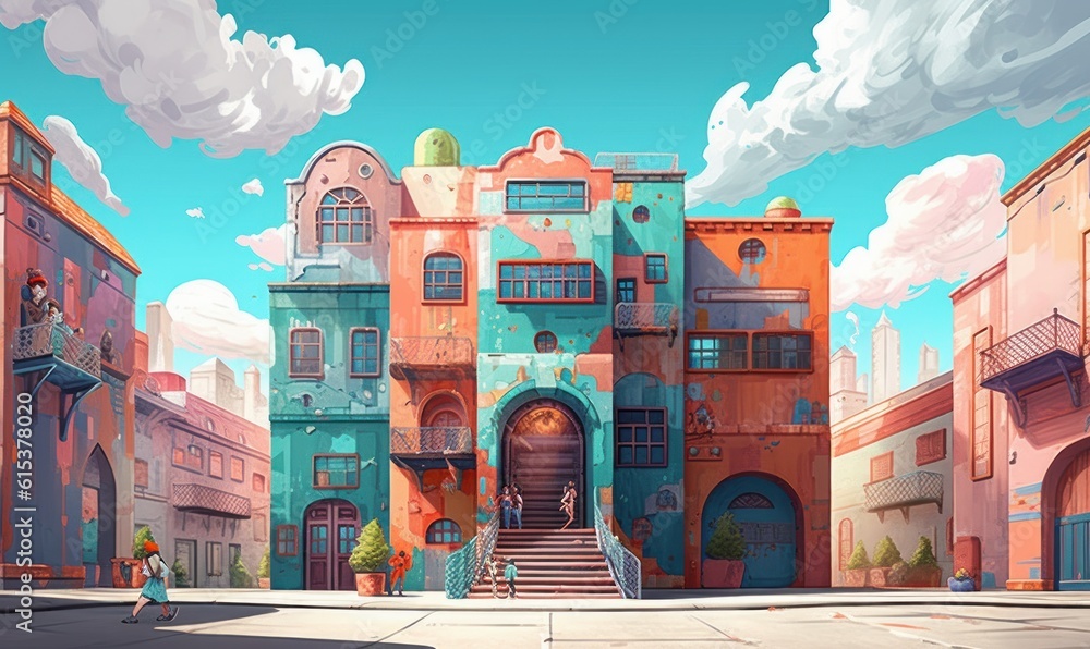 Colorful Modern School Building Illustration. Back to School Background ...
