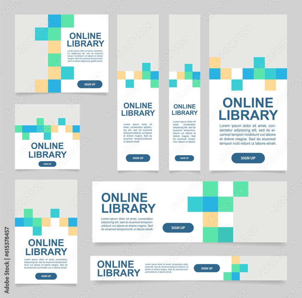 Online library web banner design template. Vector flyer with text space ...