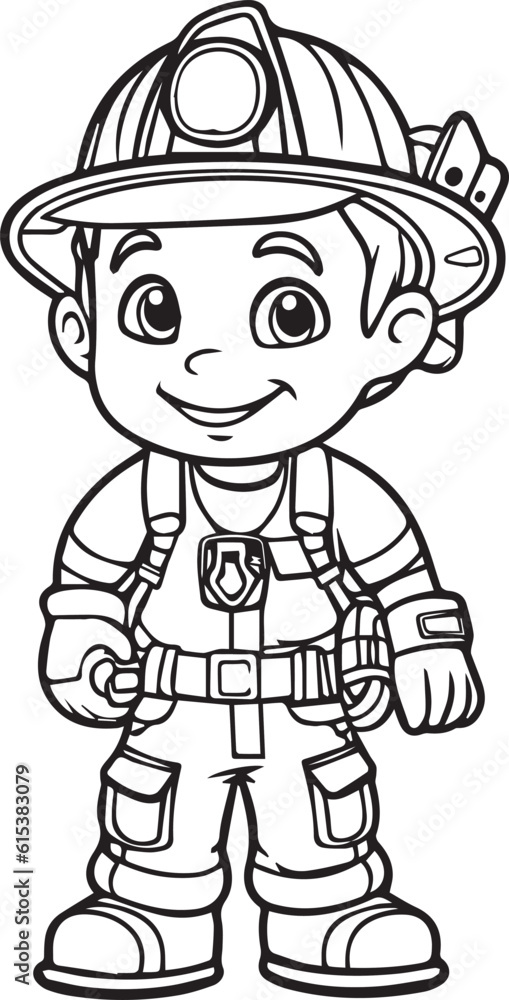 firefighter cartoon character educational coloring pages for kids Stock ...
