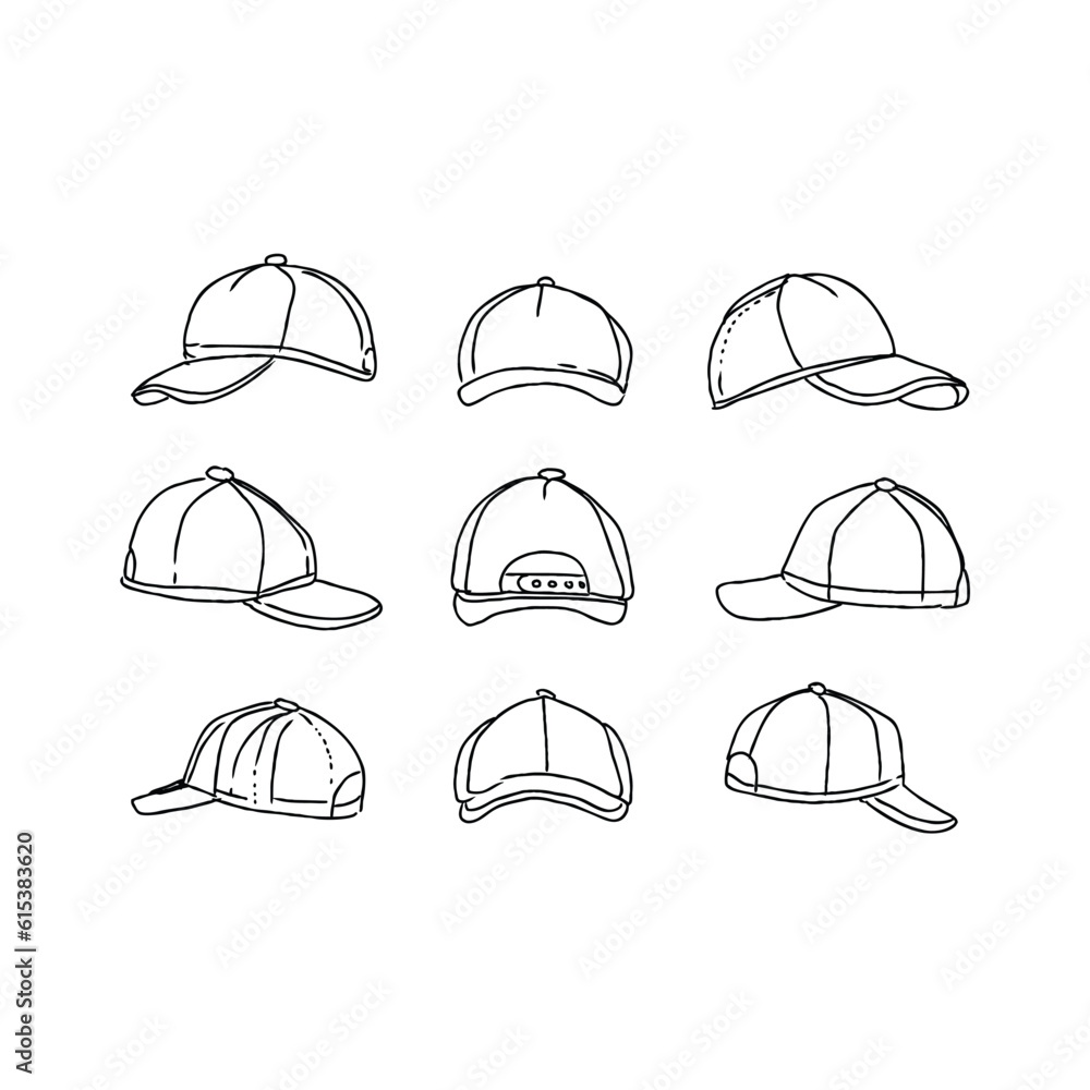 cap hand drawn doodle illustrations vector set Stock Vector | Adobe Stock