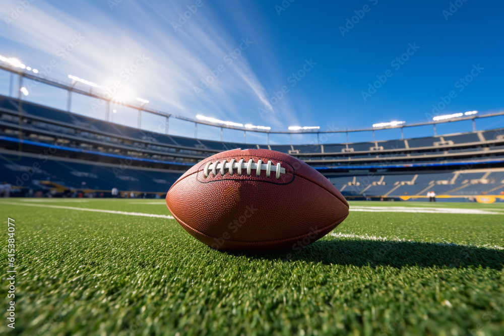American football stadium full of fans in the stands with ball ready ...