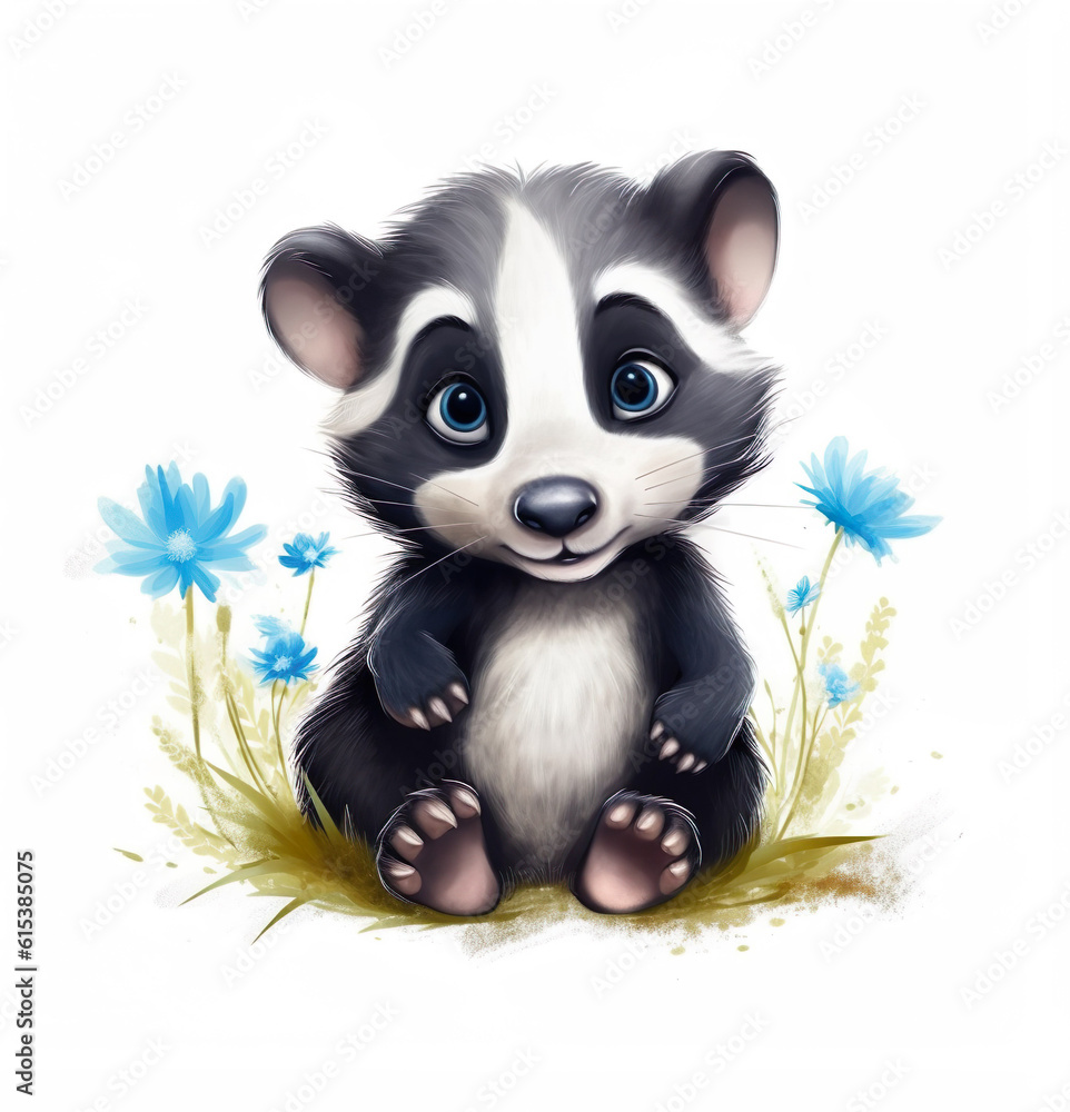Cute little baby badger cartoon drawing character generative AI ...