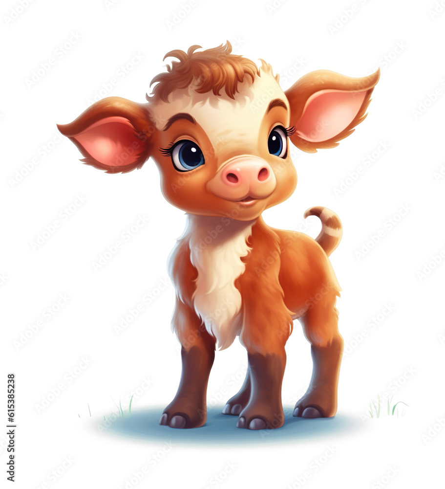 Cute little cow calf cartoon drawing character generative AI ...