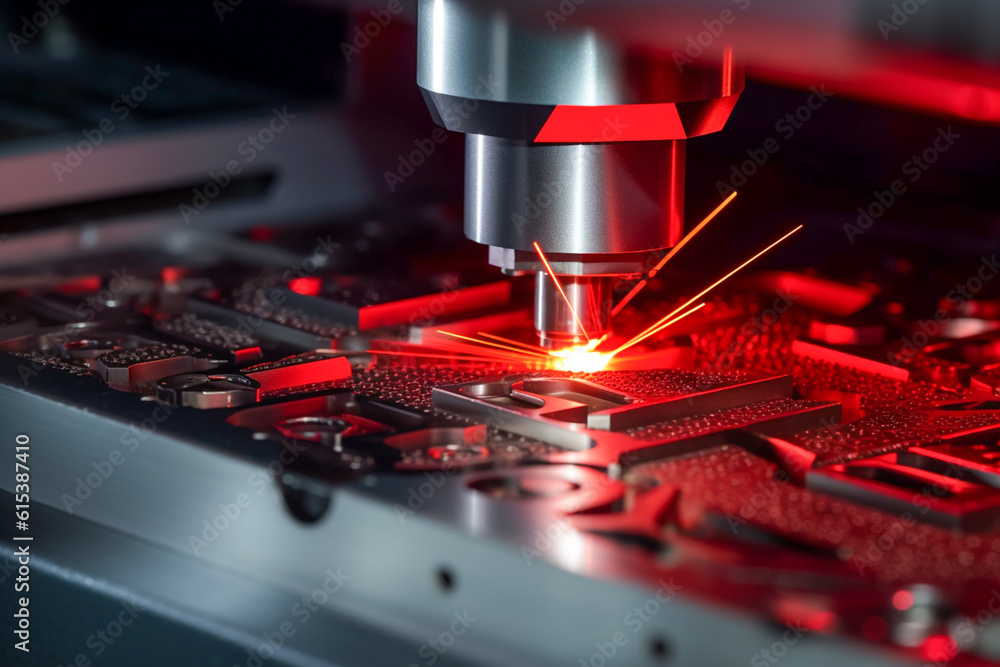 Fiber laser cutting machine cut the sheet metal plate with sparks. Hi ...