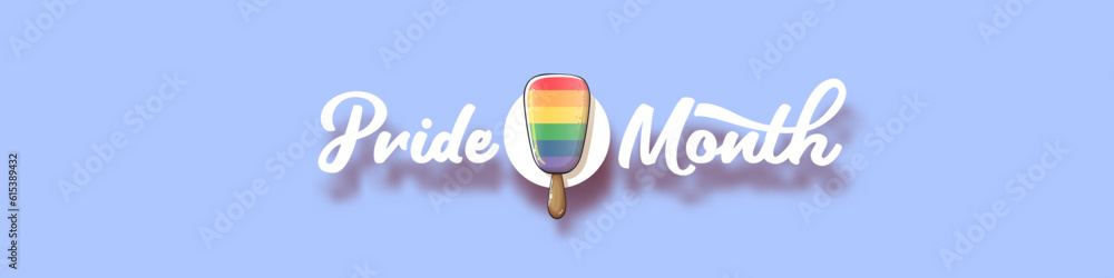 Happy pride month wide horizontal banner with pride color flag ice ...