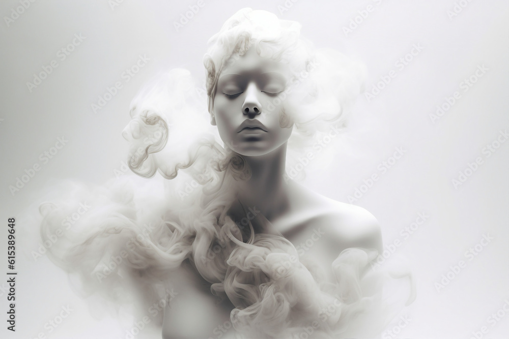 Generative ai photo calm woman body sculpture thinking thoughts eyes ...