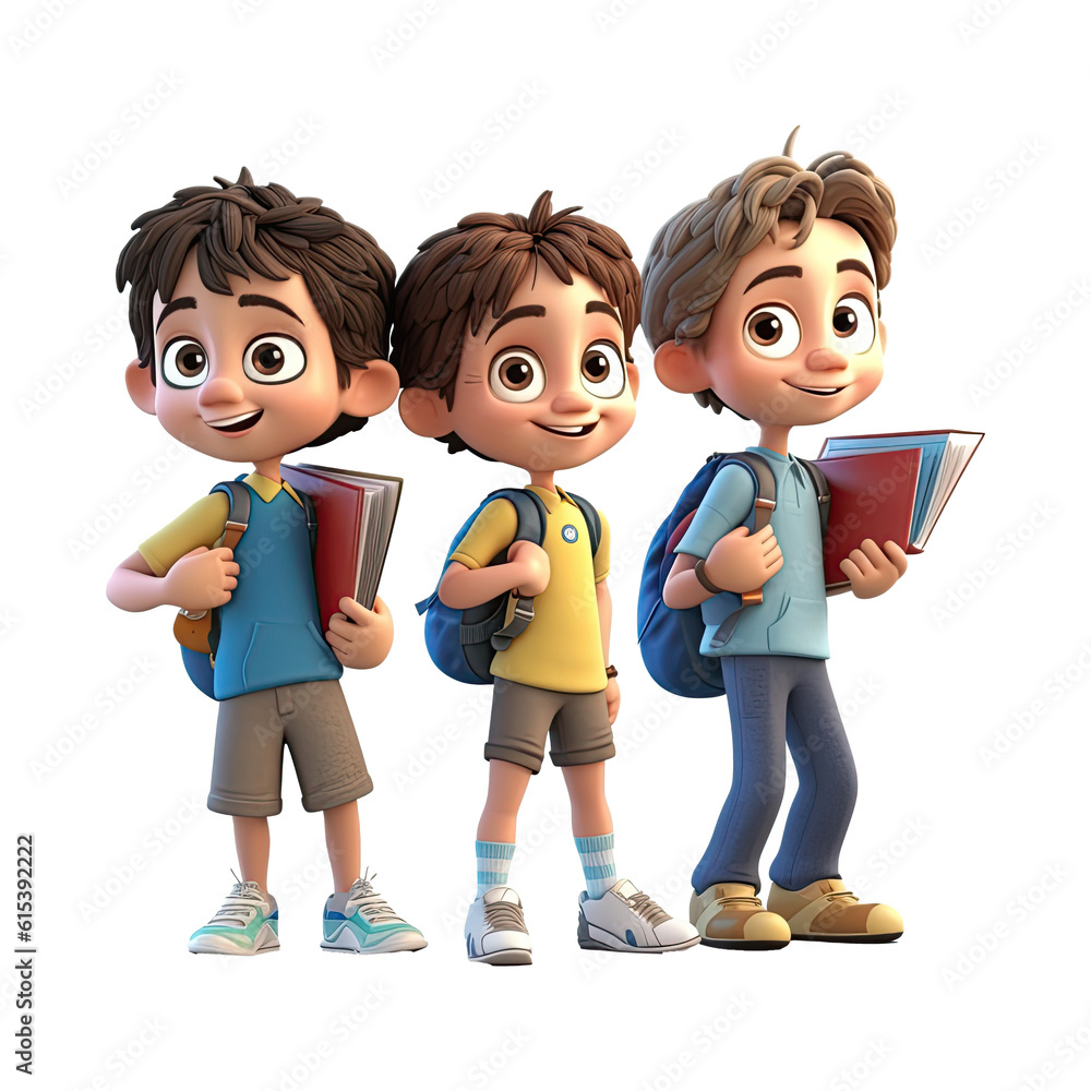 Cute cartoon group of student character on transparent background ...