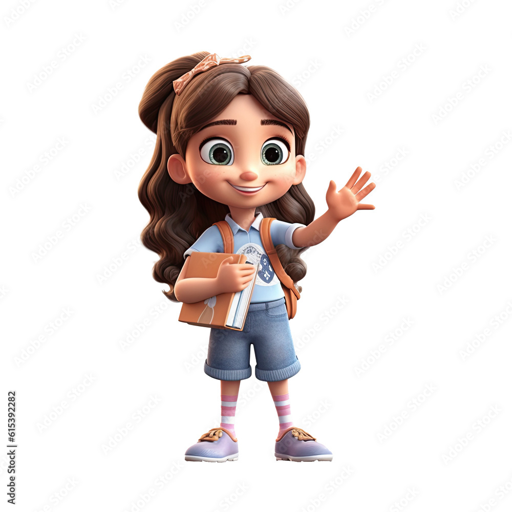 Cute cartoon girl student character on transparent background ...