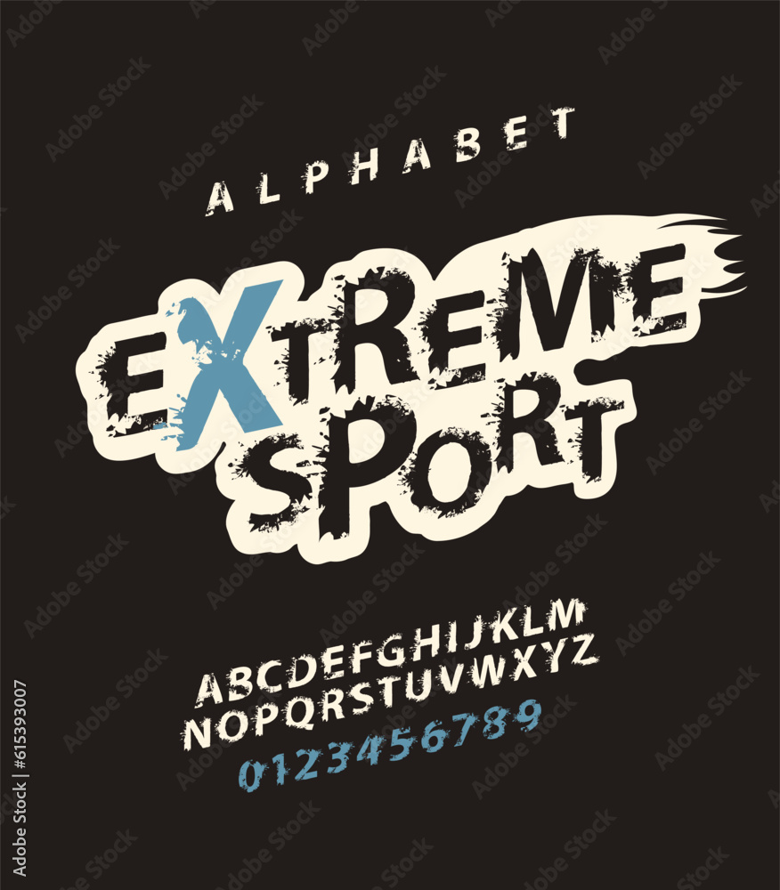 Extreme sport lettering with spots in grunge style. Splash Alphabet ...