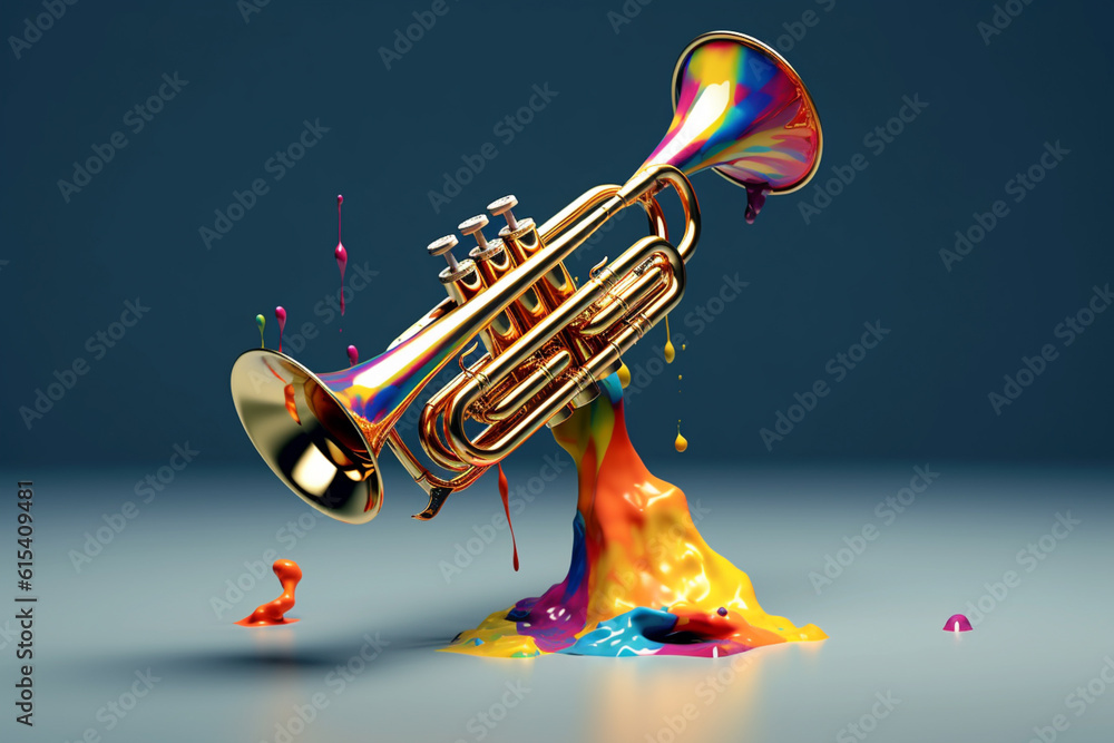 An image presents an abstract geometric style illustration of a trumpet ...