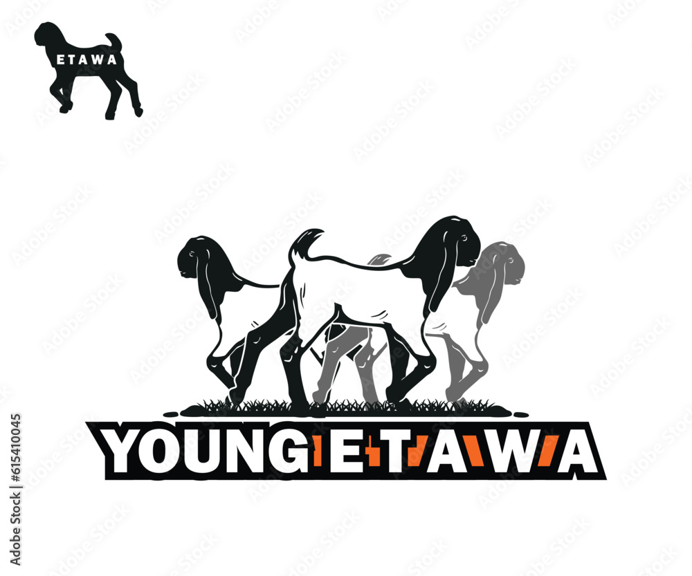 ETAWA YOUNG GOATS LOGO, silhouette of great black and white color breed ...