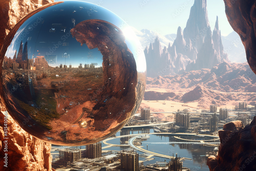 futuristic interpretation of a planet, with angular geometric shapes ...
