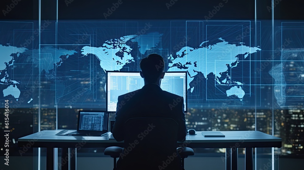 Businessman using computers for global data analytics big data, data ...