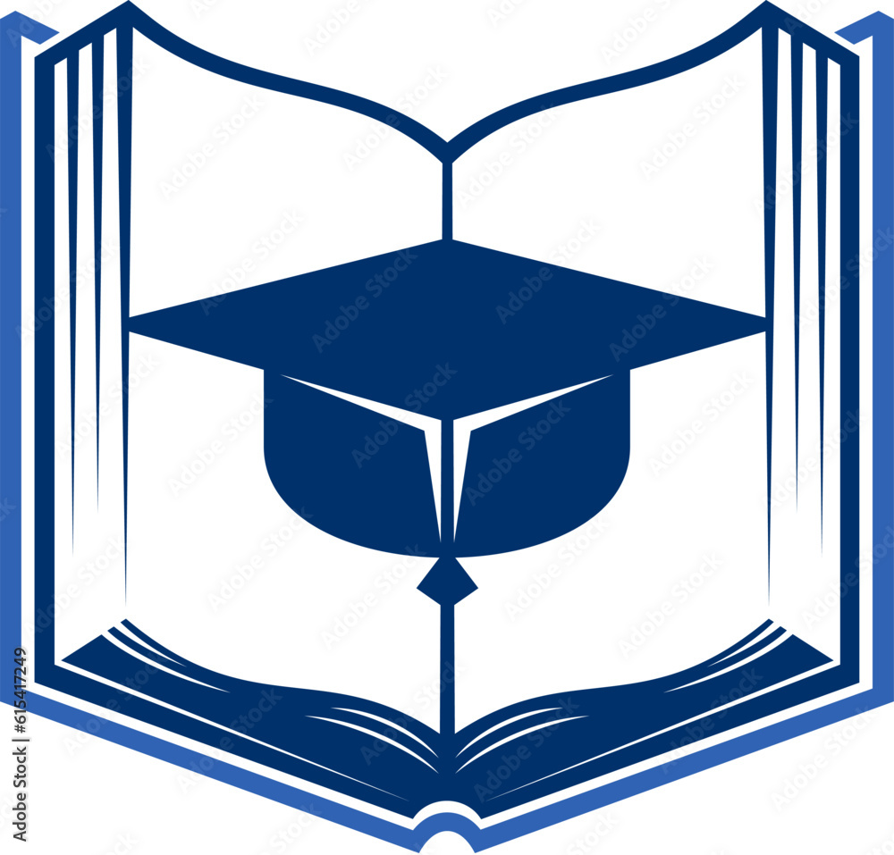 College education book icon. Student cap and library dictionary or ...