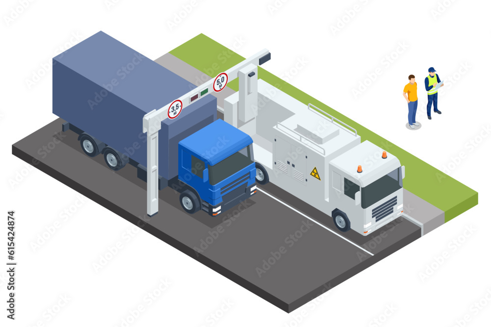 Isometric X-ray truck scanner. Mobile x-ray scanning system is used ...