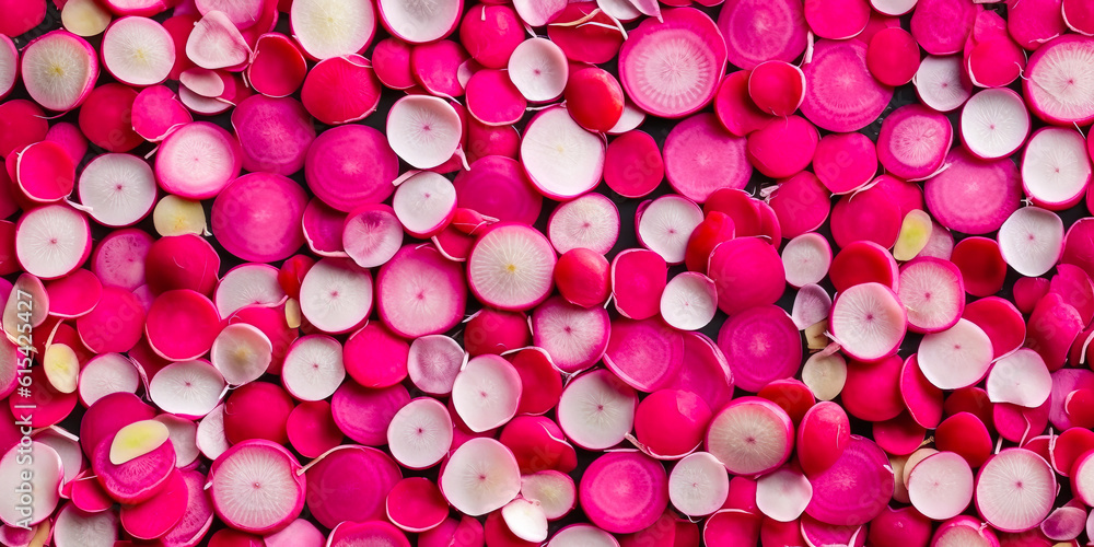 Stunning sliced radishes with vibrant pink hues and unique texture ...