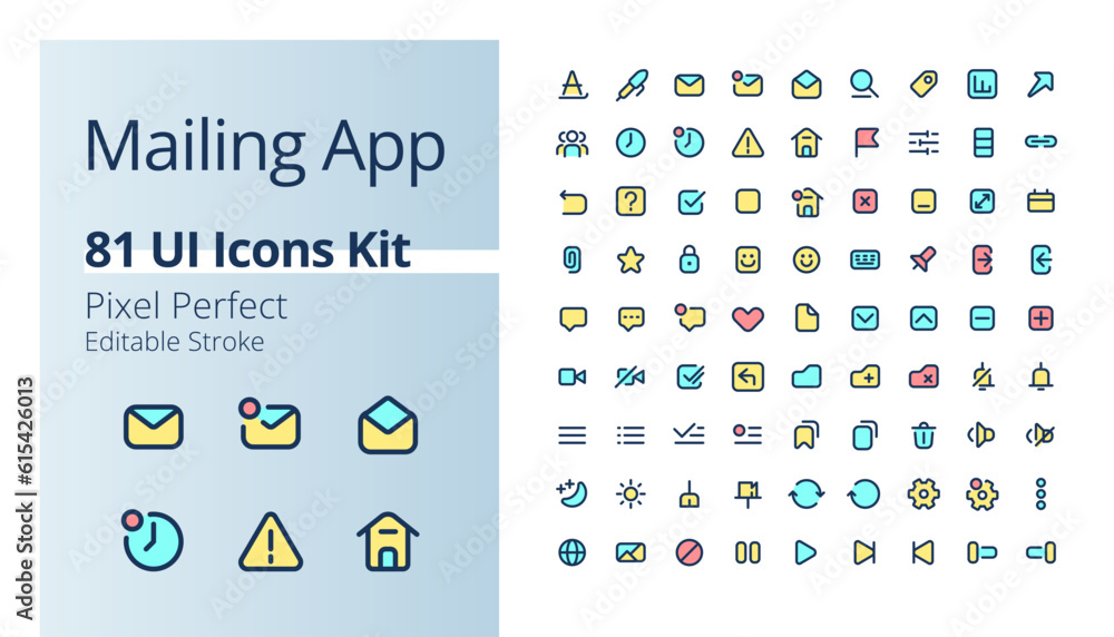 Mailing app pixel perfect RGB color ui icons kit. Communication technology. Sending message on ...