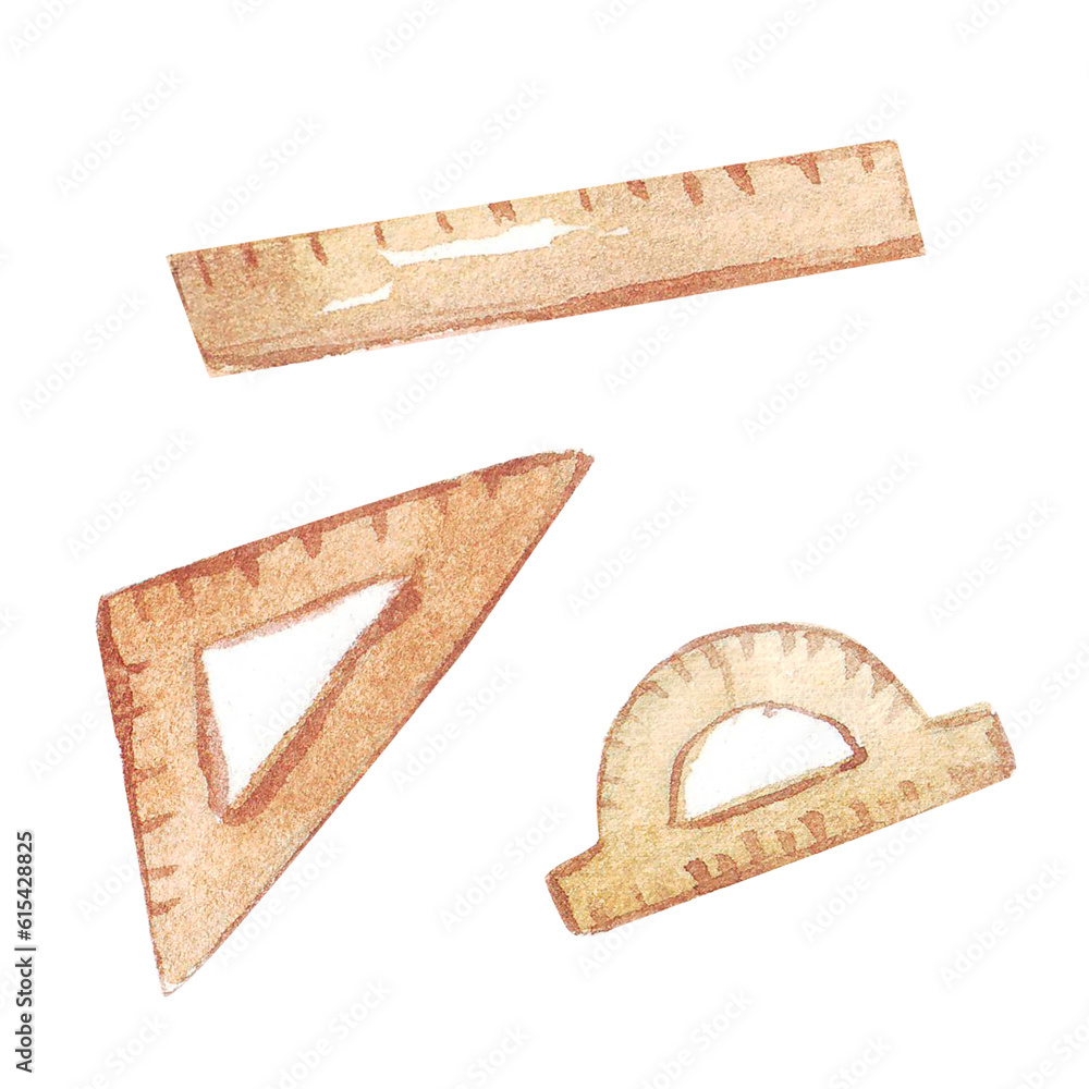 Set of multicolored school rulers watercolor style illustration ...