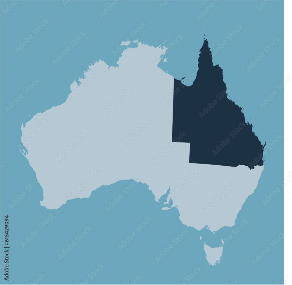 Vector map of the state of Queensland highlighted highlighted in blue ...
