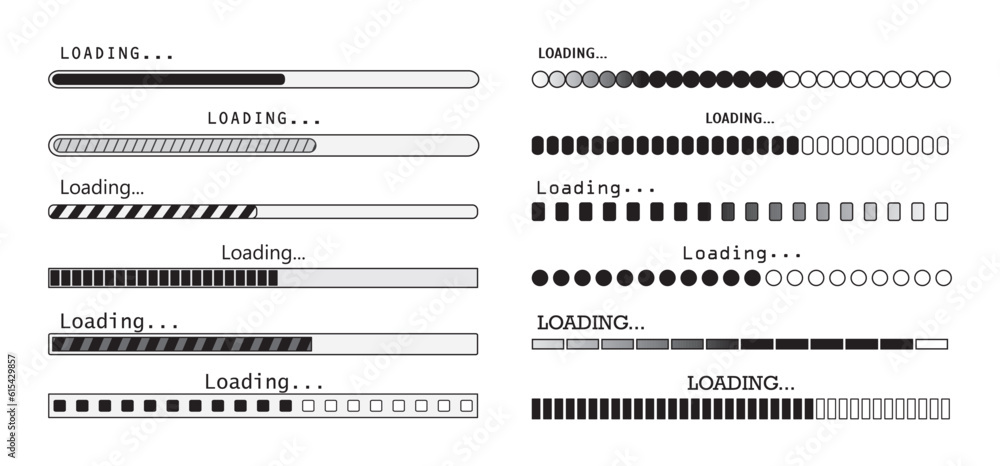 Icon set of loading bar progress, loading bar progress icons, load sign vector illustration ...