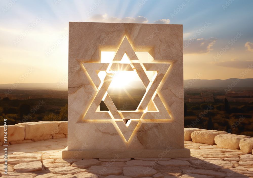 star of david, jewish star, as a marble monument, a sign carved from ...