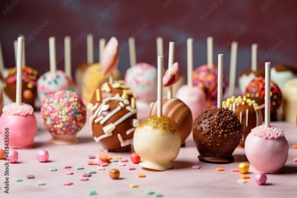 collection of cake pops in different shapes, sizes, and colors for ...