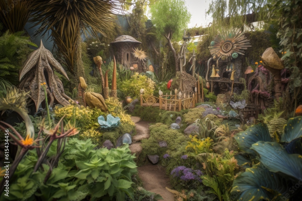 magical garden, filled with mythical creatures and plants from faraway ...