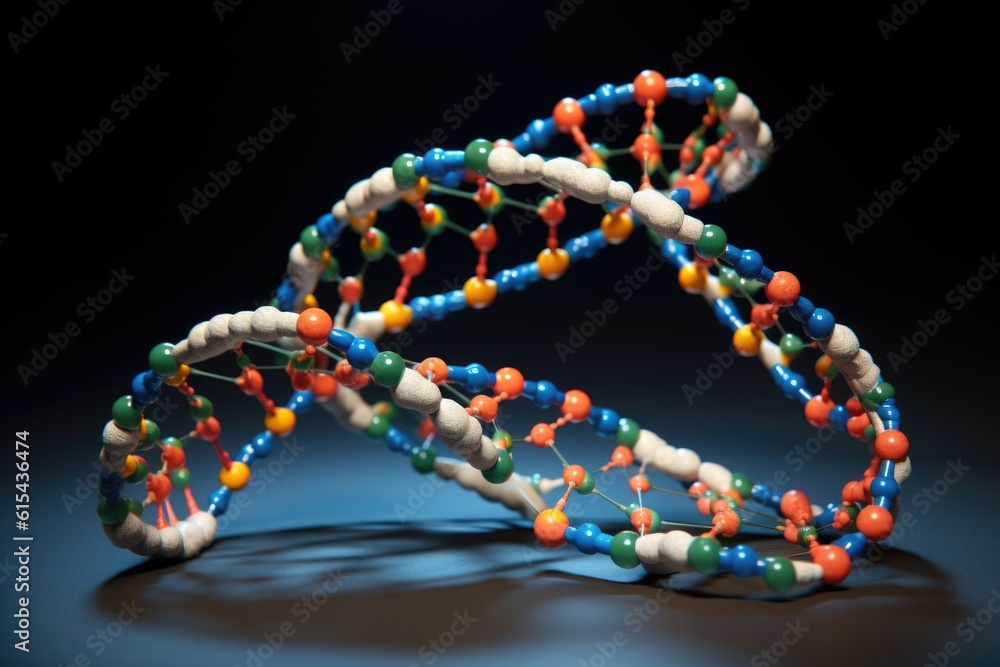 dna double helix, with complementary base pairs and atoms visible, created with generative ai ...