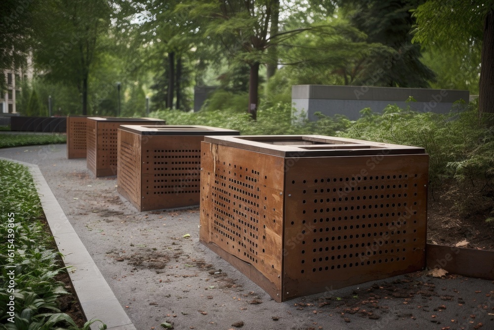 composting bins made of metal or wood, with drainage holes and air ...