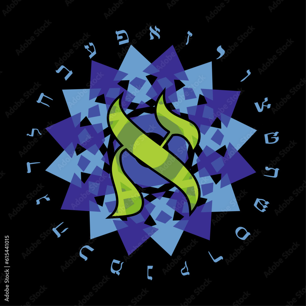 Vector illustration of the Hebrew alphabet in circular design. Hebrew ...