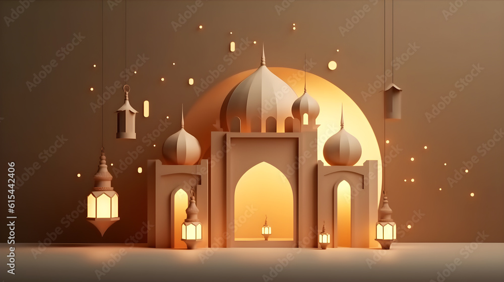 Happy Eid ul-Fitr Mubarak Background Illustration with Pictures of Mosques, Moon, Antennas and ...