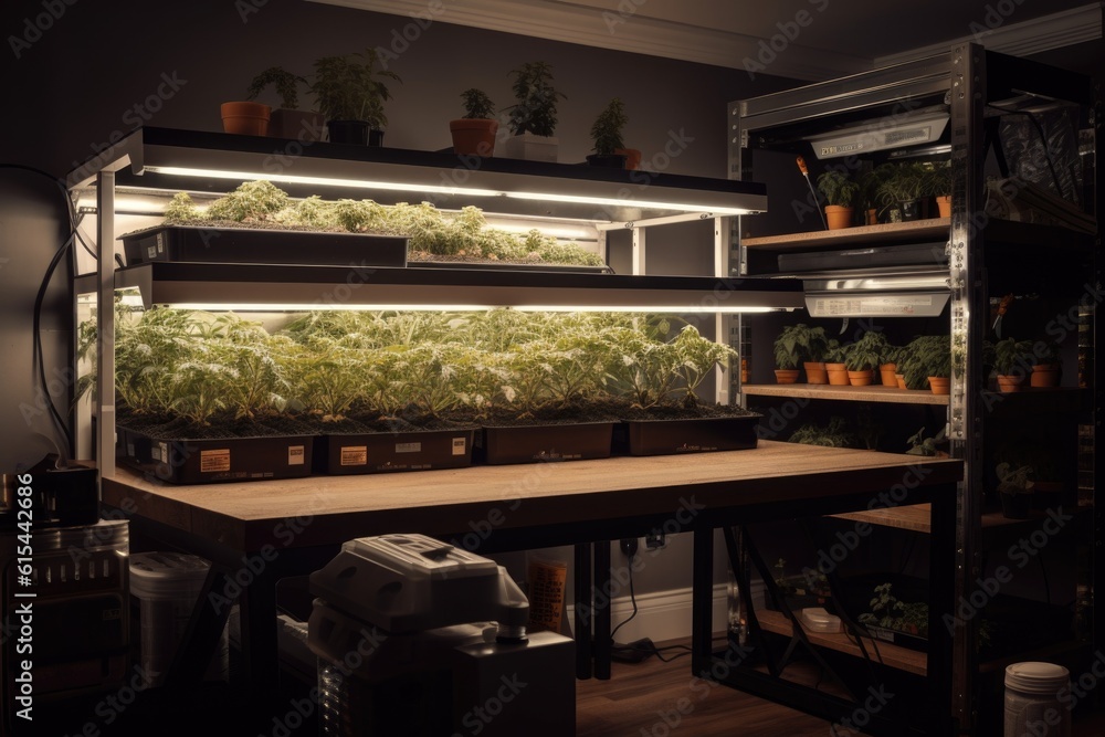 detailed view of a home-grow setup, with all the equipment and ...