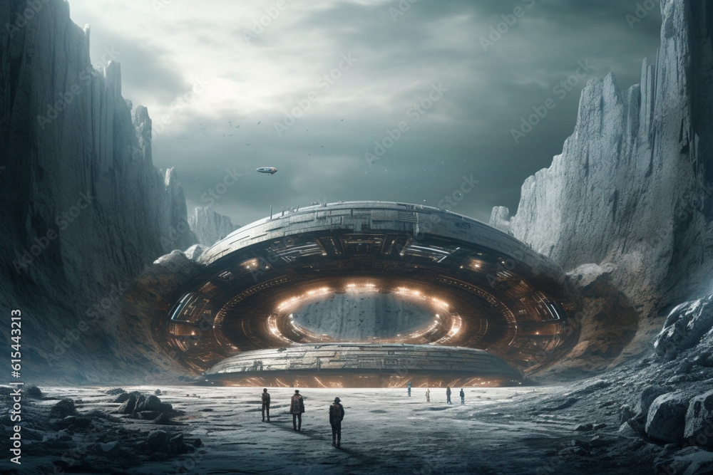 Sci fi futuristic alien base thriving on the enigmatic lunar landscape ...