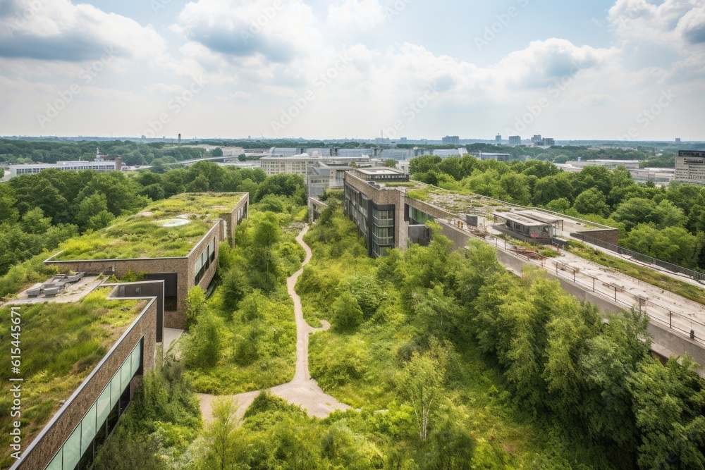 green rooftops filled with greenery, bringing nature up high, created with generative ai Stock ...