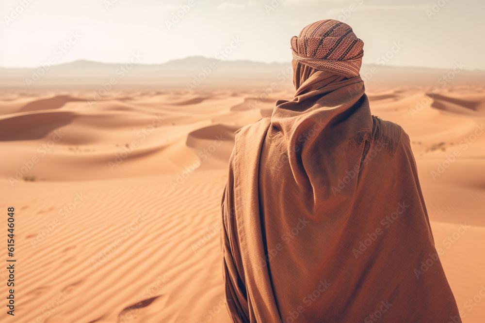 The solitude and beauty of the Sahara desert as a lone Arab figure ...