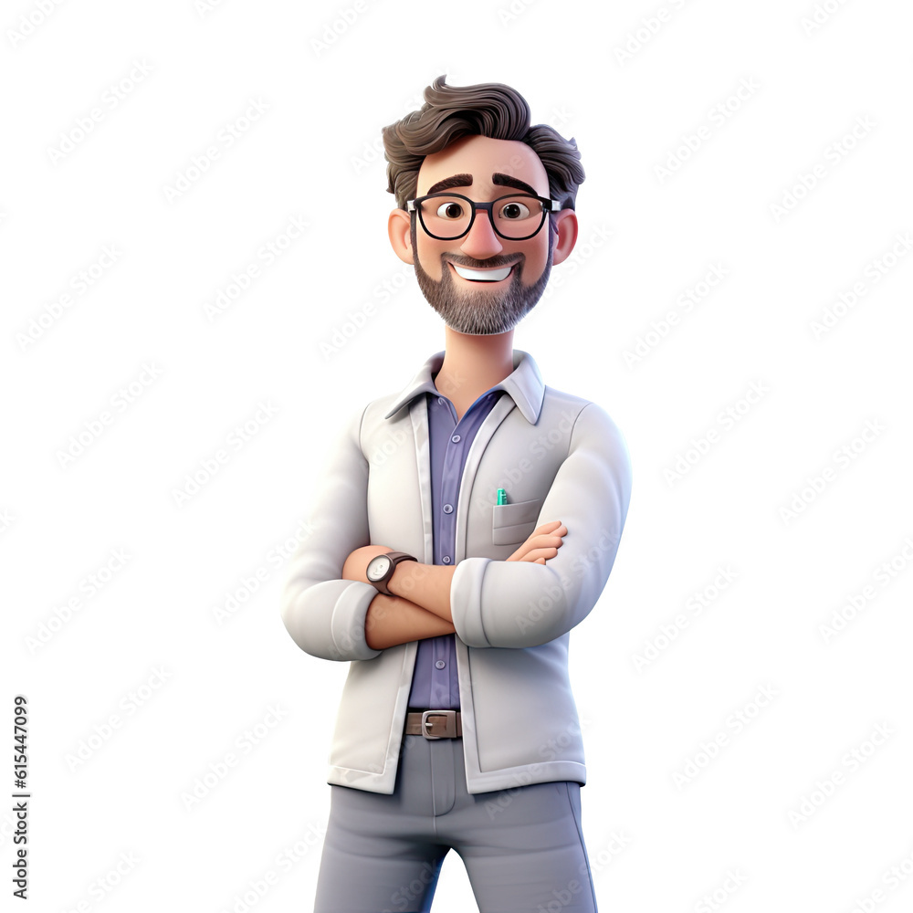 3D Cute cartoon male teacher character on transparent background ...