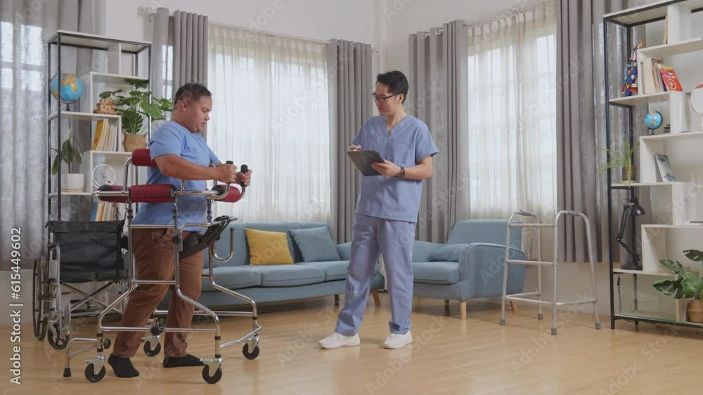 Full Body Side View Of Asian Male Nurse Making Beckon Hand Gesture To A ...