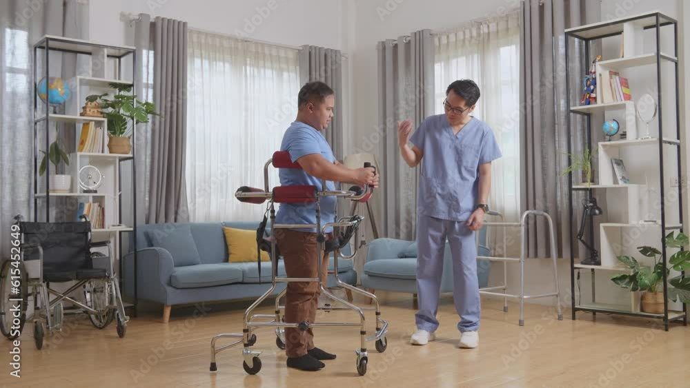 Full Body Side View Of Asian Male Nurse Making Beckon Hand Gesture Then ...