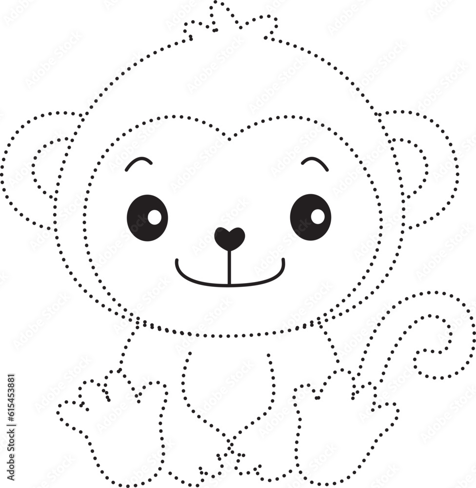 monkey animal dotted line practice draw cartoon doodle kawaii anime ...