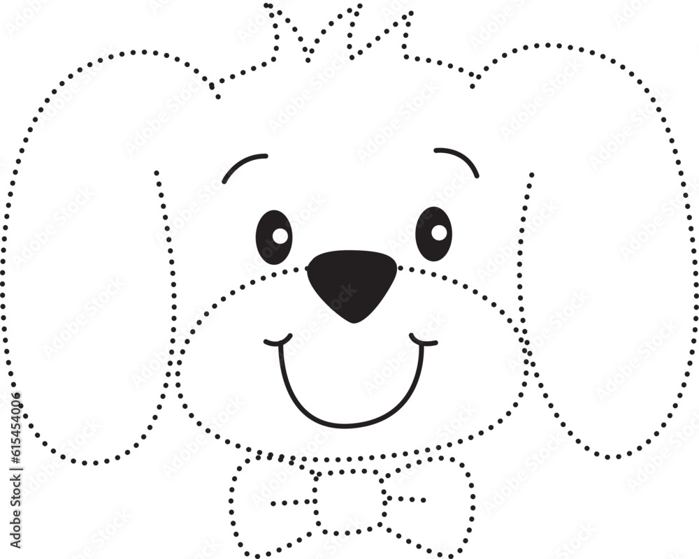 dog animal dotted line practice draw cartoon doodle kawaii anime ...