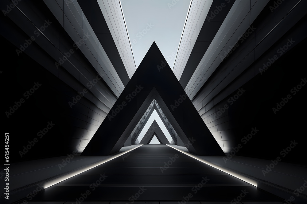 An abstract triangular walkway stands against a crisp white background ...