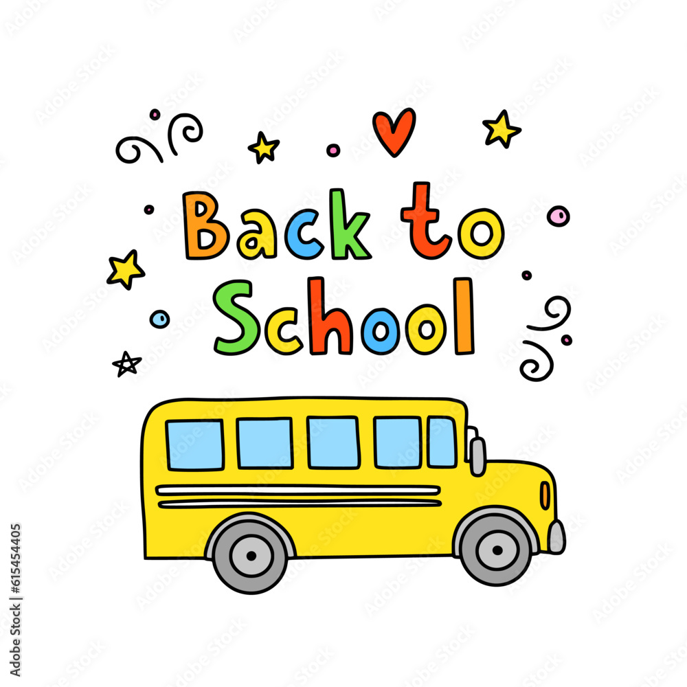 School bus vector clipart. Back to school cute poster. Doodle school ...