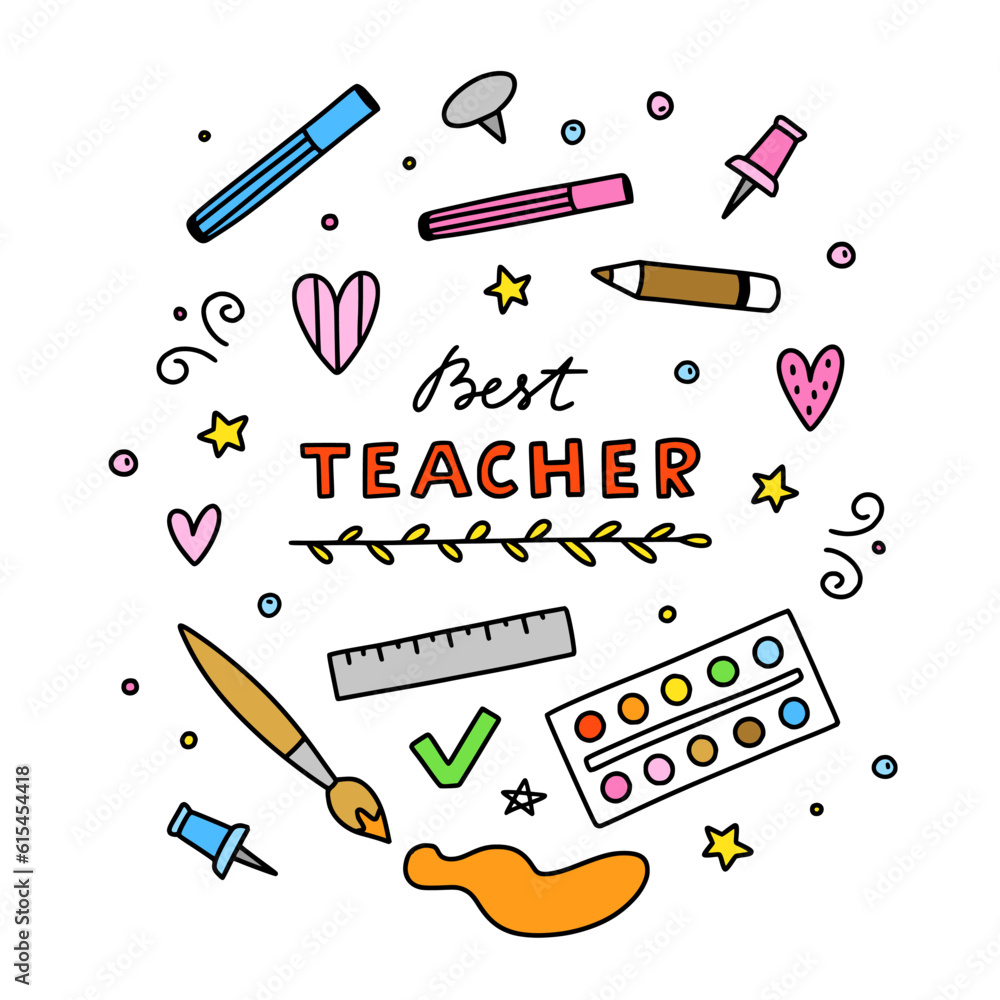 School vector clipart. Cute school doodles. Teacher clip art เวกเตอร์ ...
