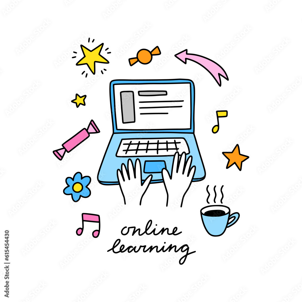 Online learning vector clipart. Online education doodle illustrations ...