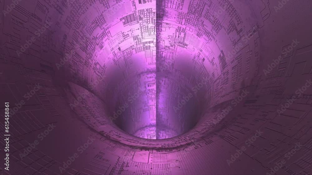 Animated light purple sci-fi circular tunnel with sci-fi texture ...