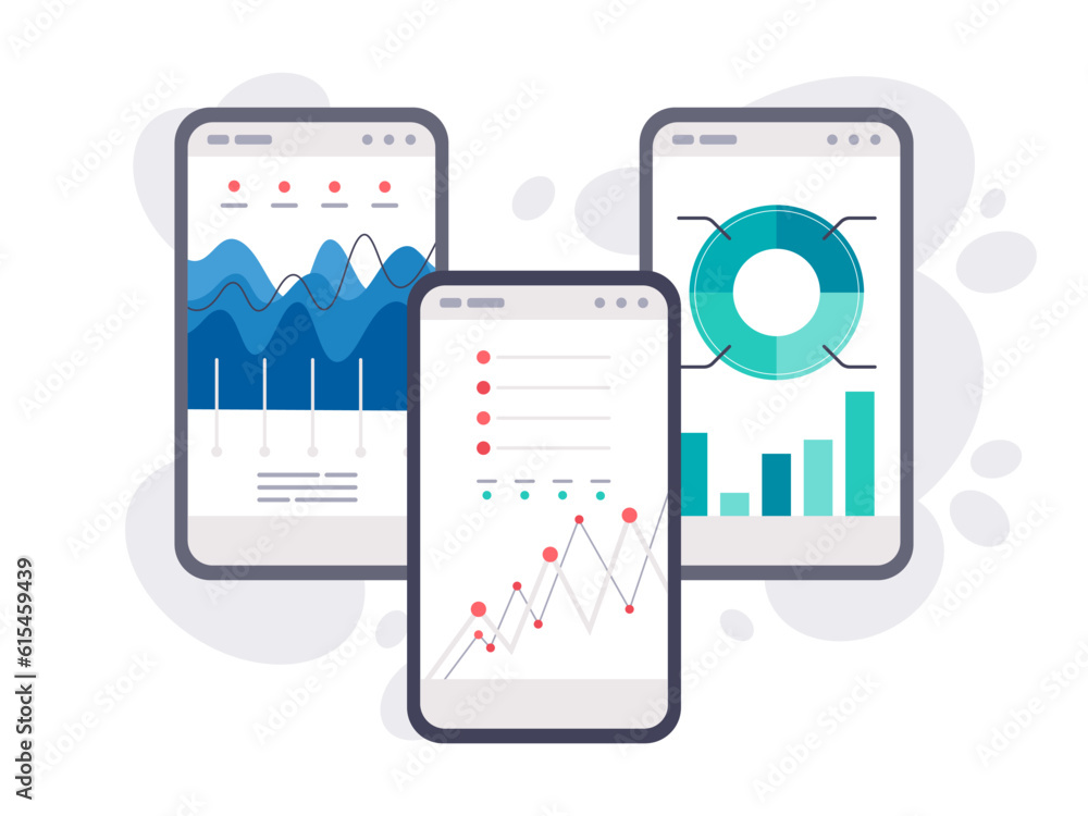 Data analysis on smartphone screen. Market trend, graph marketing ...