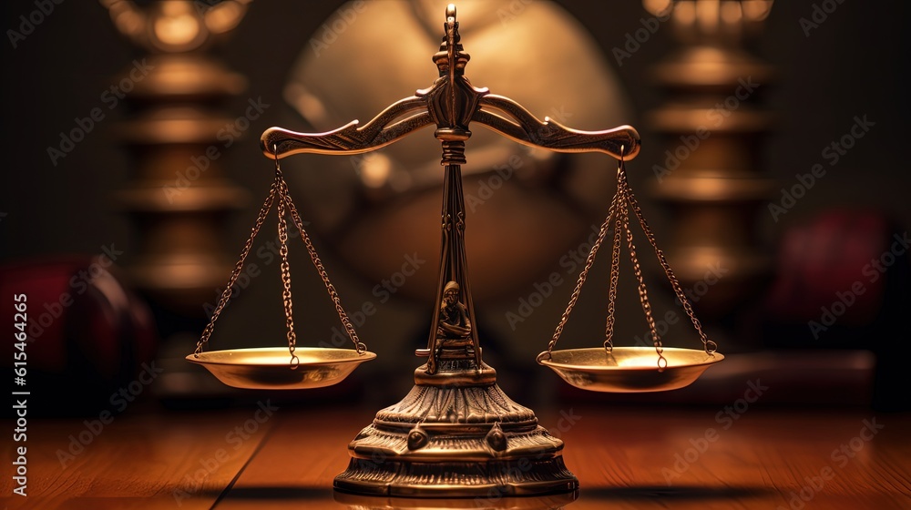 law and justice conceptual, antique beam scale with bokeh light, shine ...