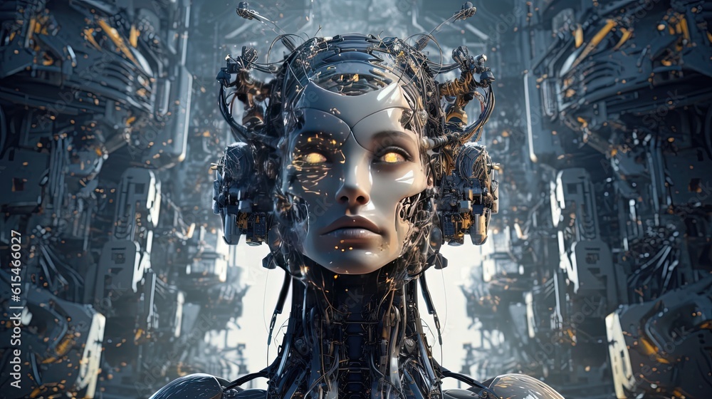 illustration of a futuristic robot with cybermatic system design ...