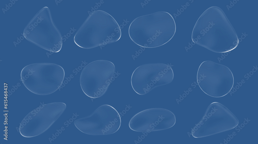 3d glass droplet vector. Transparent blob shape bubble with glossy ...