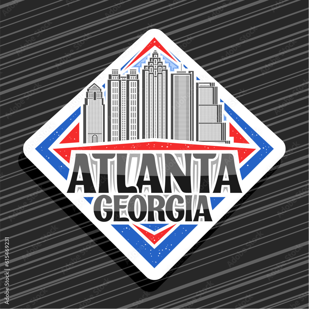 Vector logo for Atlanta, white rhombus road sign with line illustration ...
